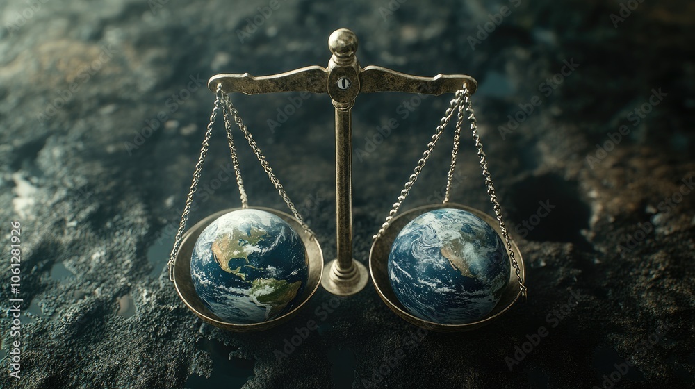 Carbon emissions awareness, symbolic weighing scales of earth and ...