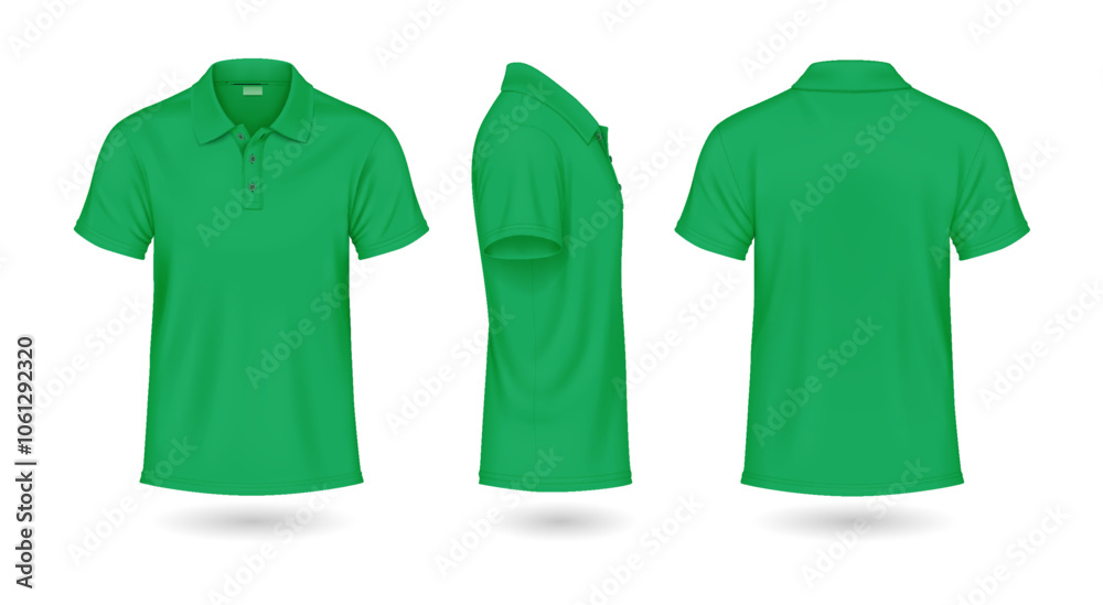 Modern green polo t-shirts mockup realistic vector illustrations set ...