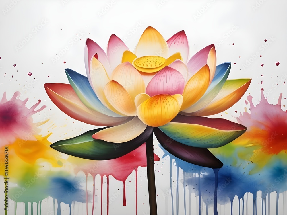 A vibrant lotus flower displays a spectrum of colors against a backdrop ...
