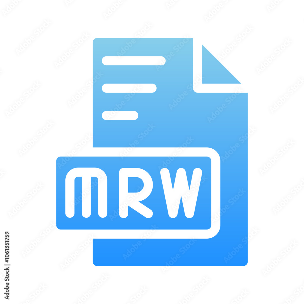 Mrw files type icons, document symbols with gradient fill style, for a ...