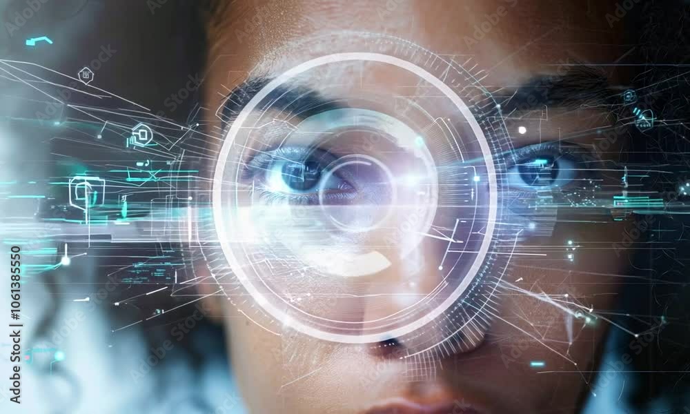 portrait photo of woman's face with facial recognition, identity face ...