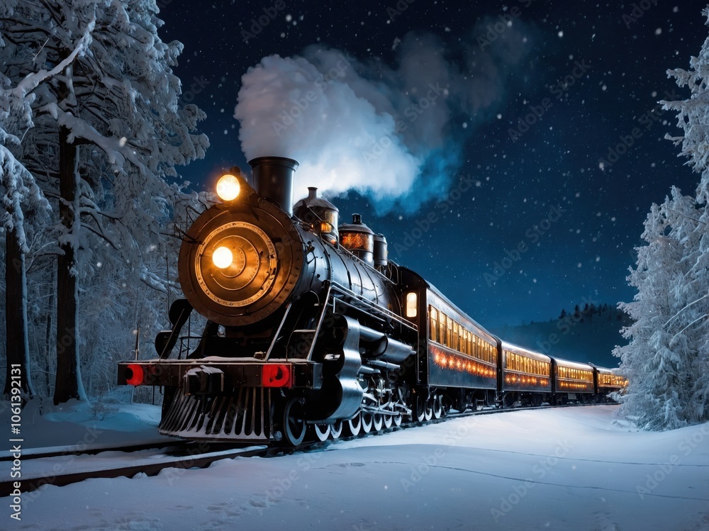 The Polar Express train, adorned with festive decorations, glides ...