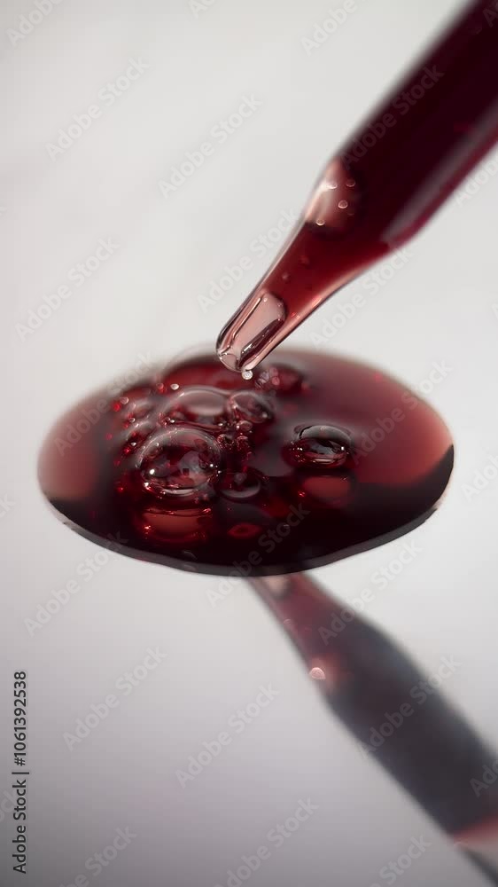 Skincare red serum video product microlens detail texture drips ...