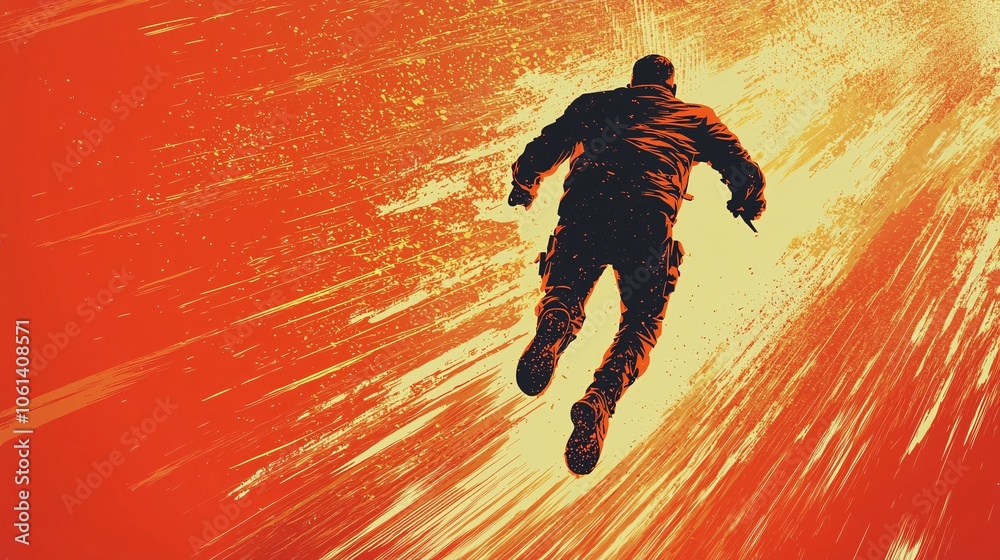 Dynamic graphic of a resolute figure engaged in a strategic chase ...