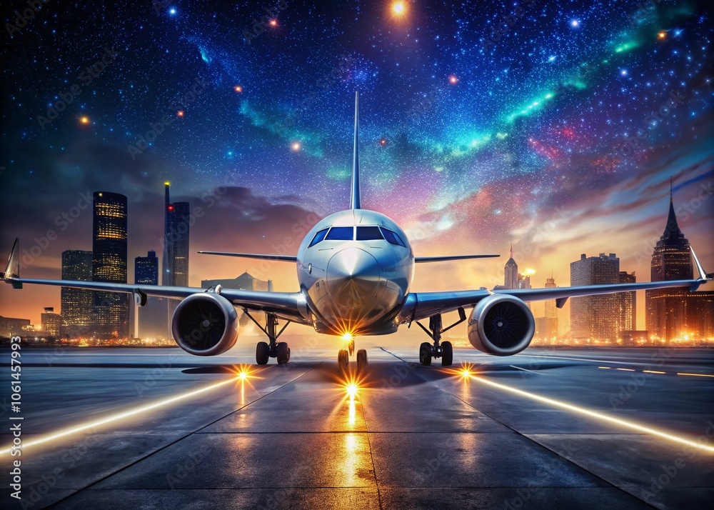 Night Photography of a Boeing 737 in a Dreamy Urban Landscape with ...