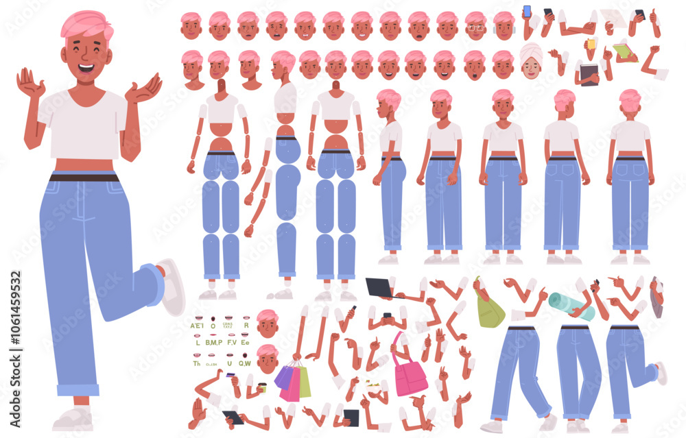 Cute and cheerful African American girl character constructor. Young ...