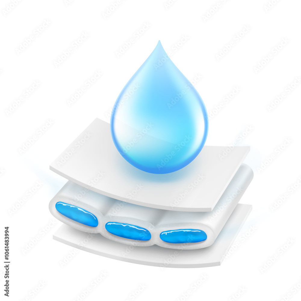 Realistic drop with layered absorbent core that shows prevents leaking ...