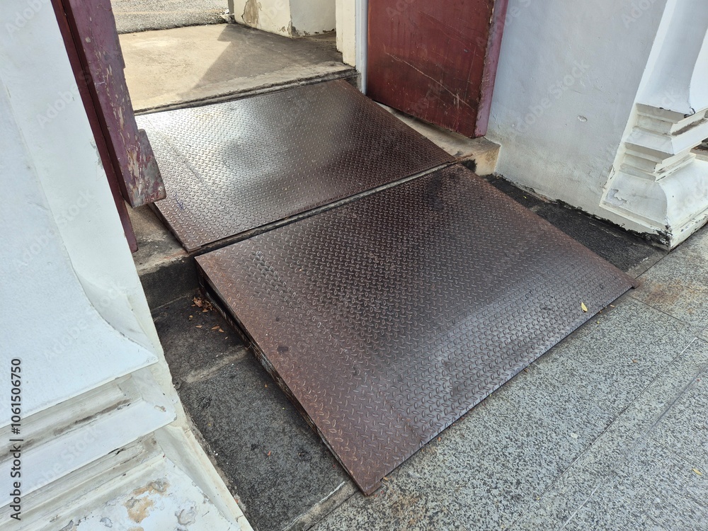Wheelchair ramp, metal inclined plane was installed in all building and ...