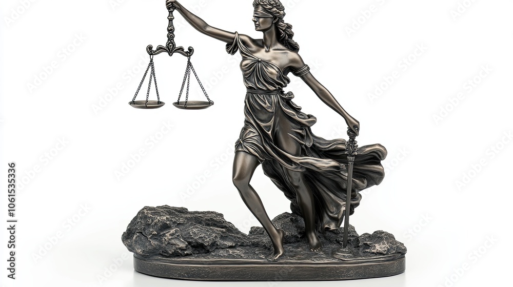 Rooftop statue of Lady Justice, goddess of Justice, with scales and ...