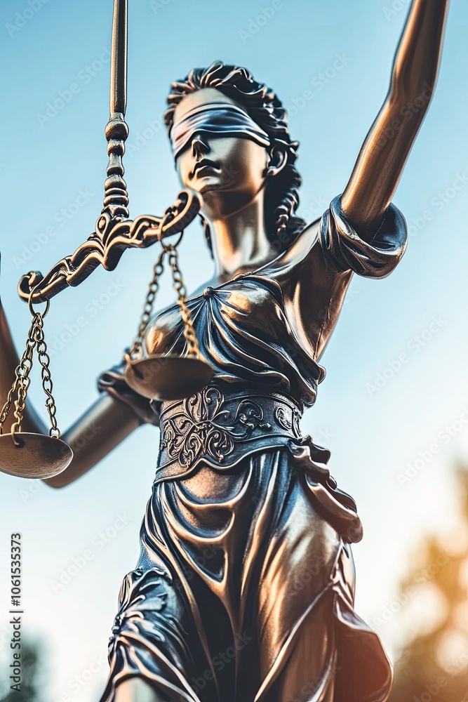 Rooftop statue of Lady Justice, goddess of Justice, with scales and ...