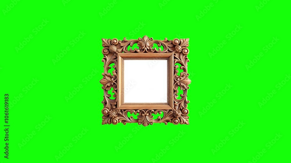 Golden frame green screen animation motion graphic with chroma key clip ...