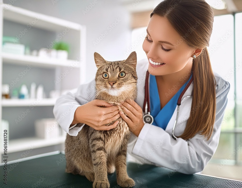 Petting a Noble cat. Healthy Pet on a Check Up Visit in Modern ...