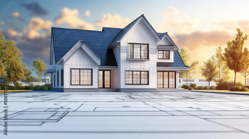 A house design blueprint with engineering plans for the structural ...