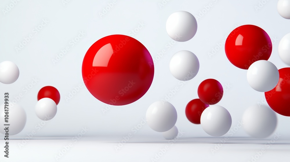 Bunch of red and white balls are flying through the air. The red balls ...