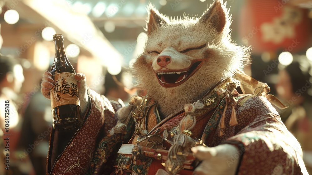 Whimsical 3D Render of Tanuki Yokai Celebrating at Japanese Festival ...