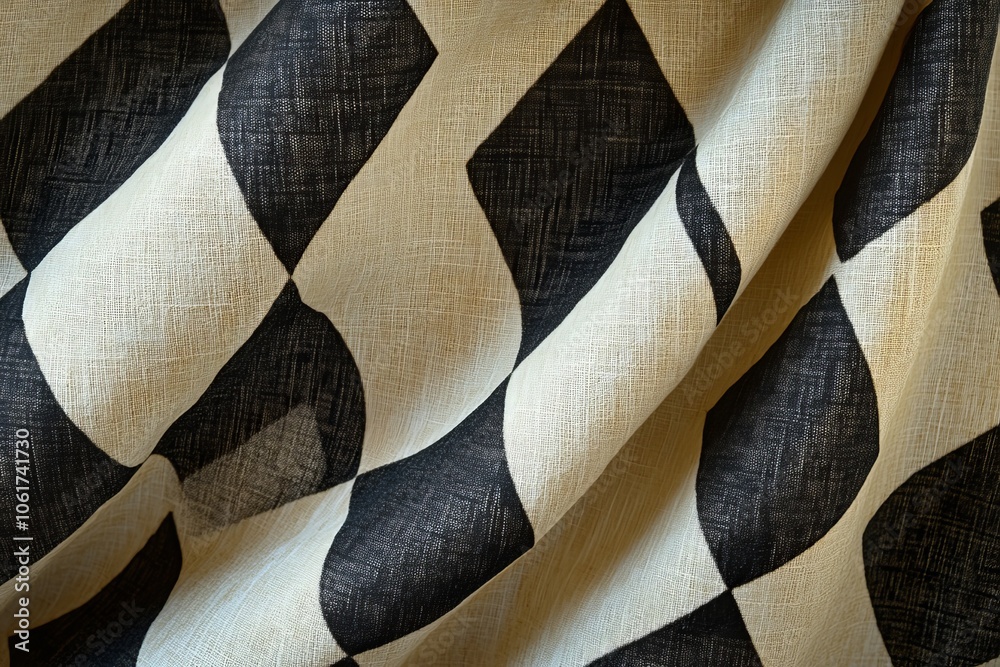 Elegant fabric draped in a classic harlequin pattern with bold ...