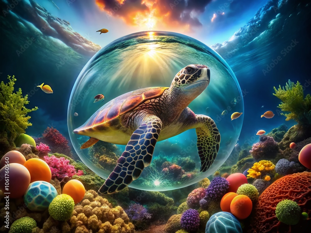 Captivating Turtle in a Sea Bubble - Enchanting Underwater Scene with ...
