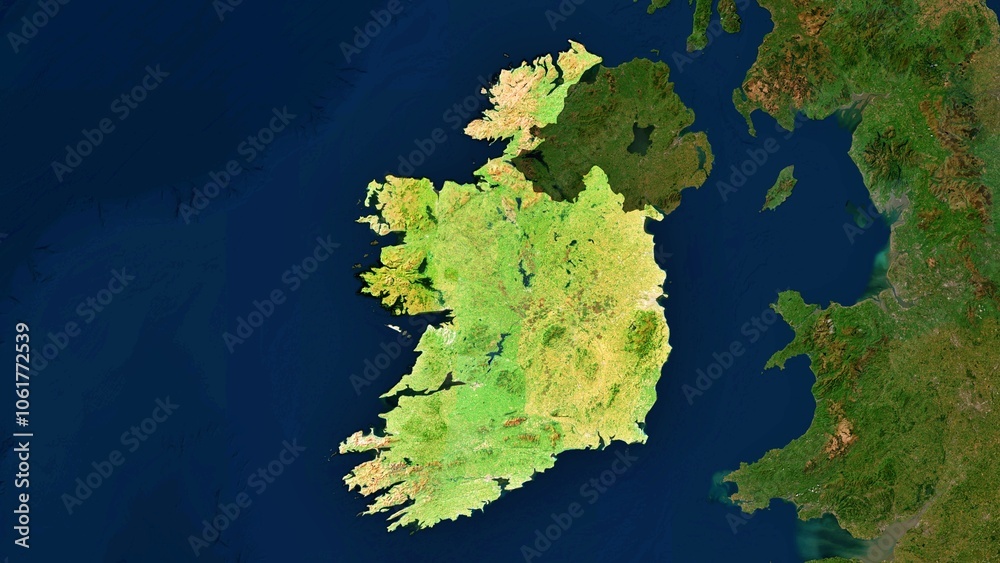 4K Ireland Territory Map in Europe, High Resolution Satellite View ...