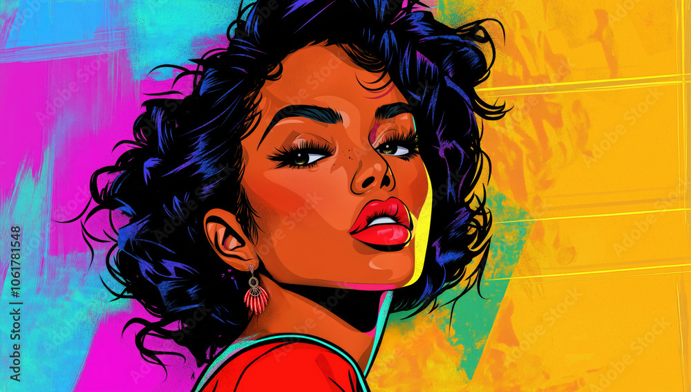 Stylish pop art portrait illustration of a bold woman with fierce ...