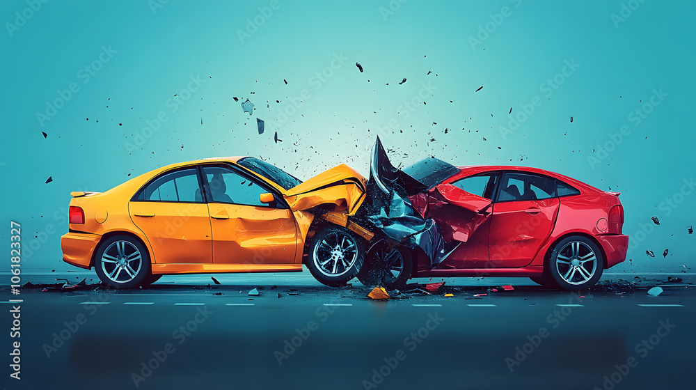 Clean vector design of two cars colliding in a side-impact accident ...
