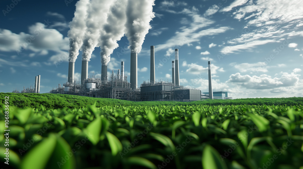 A futuristic carbon capture plant where emissions are drawn from ...