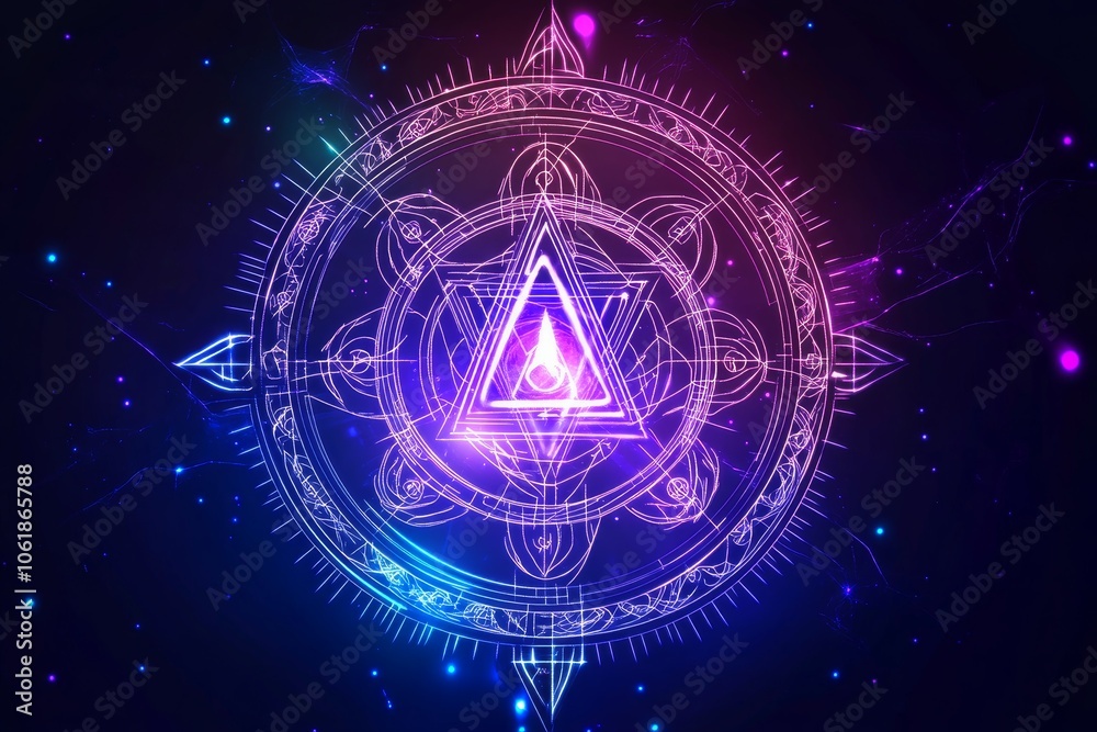 Esoteric symbols and sigils inscribed in a magic circle representing ...