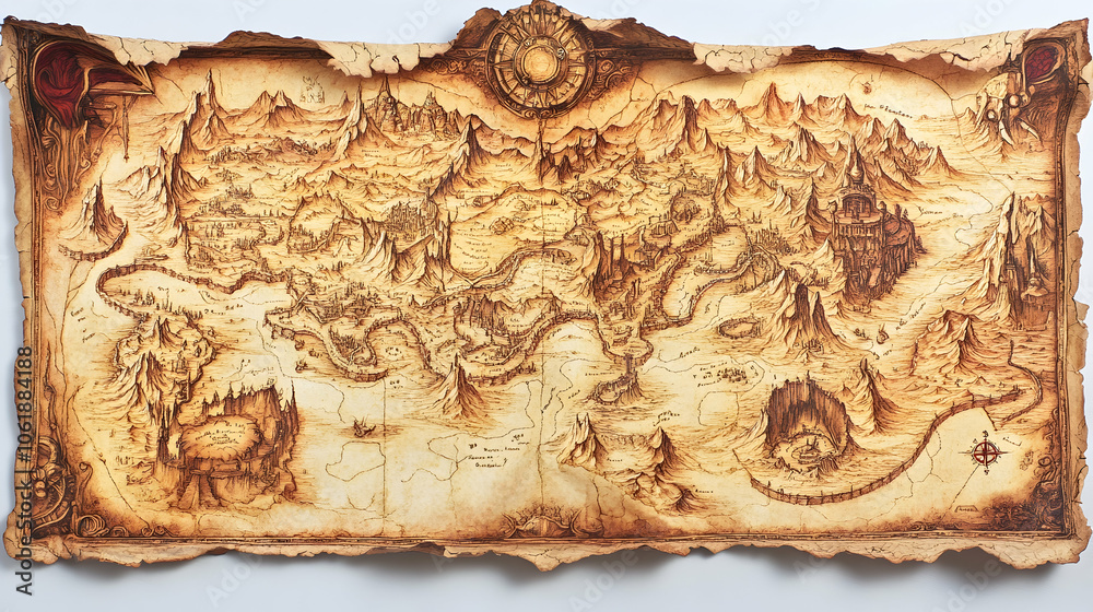 A detailed hand-drawn map of a fantasy world with mountains, rivers ...