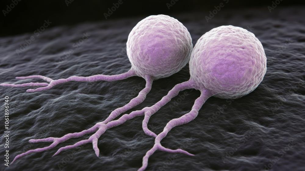 Microscopic exploration of two sperm cells, one with an elongated tail ...