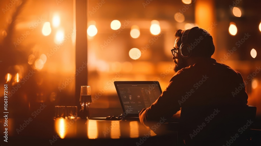 Remote employee using noisecancelling headphones while attending a ...