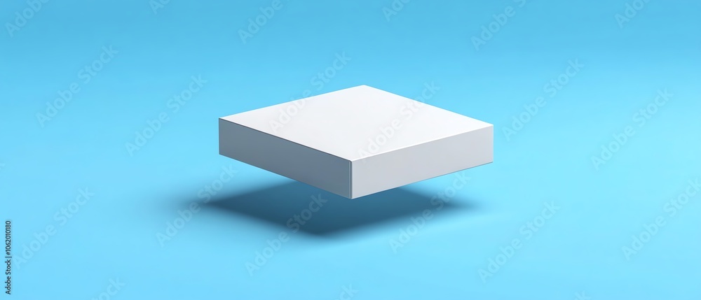 Minimalist mockup of a white box hovering over a bright blue backdrop ...