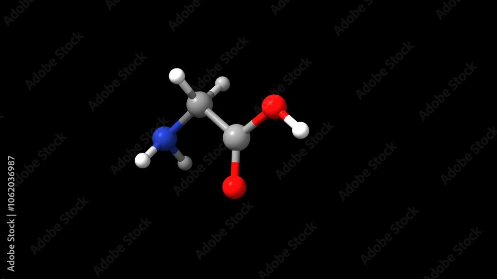 Structure of the amino acid glycine. Animated 3D ball-and-stick and ...