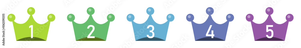 Crown vector icon set of different color. Crown ranking set isolated ...