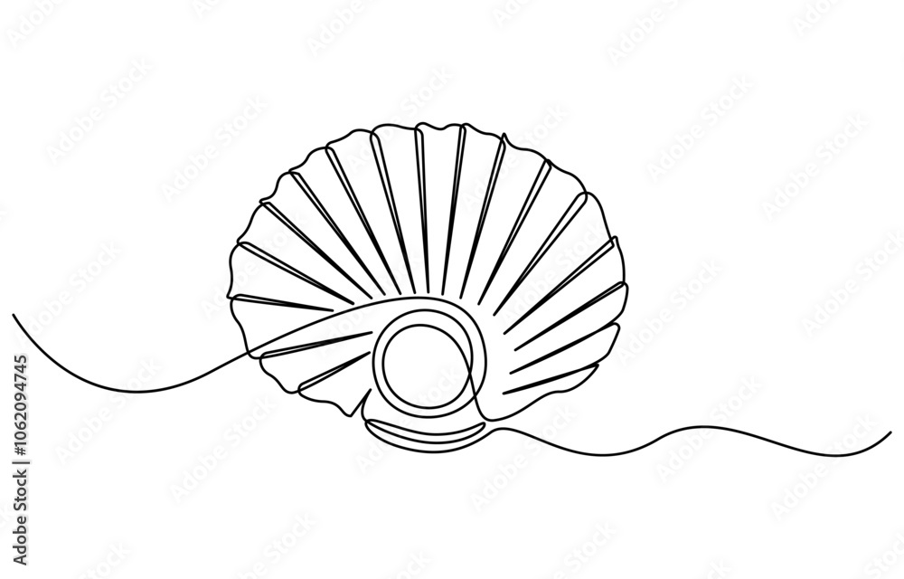 Continuous one line drawing of open oyster shell with pearl. Seashell ...