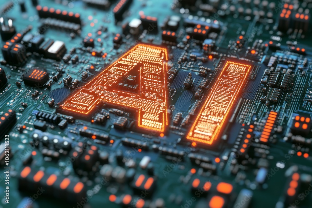 Tech AI concept controlling technological tools and intelligent robots. Development of an ...