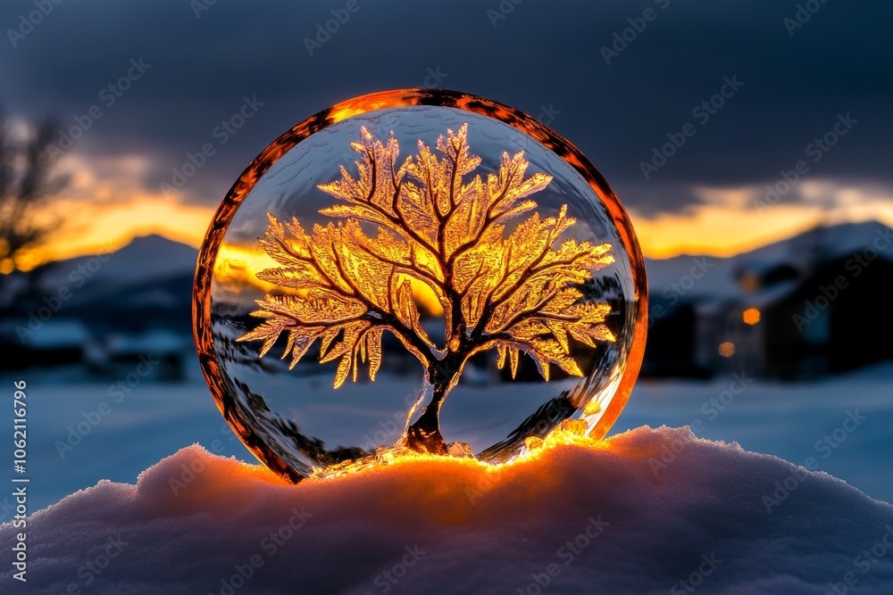 Fantasy-inspired frost on an enchanted mirror with magical ice patterns ...