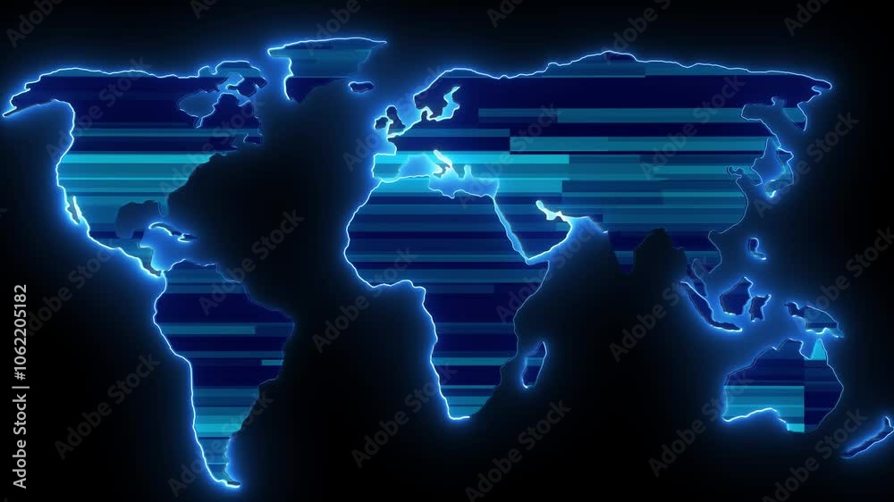 World map footage with glitch and noise. Technology visualization of a ...