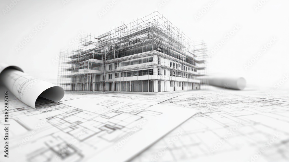 Commercial building structural plan with architectural drawing and ...