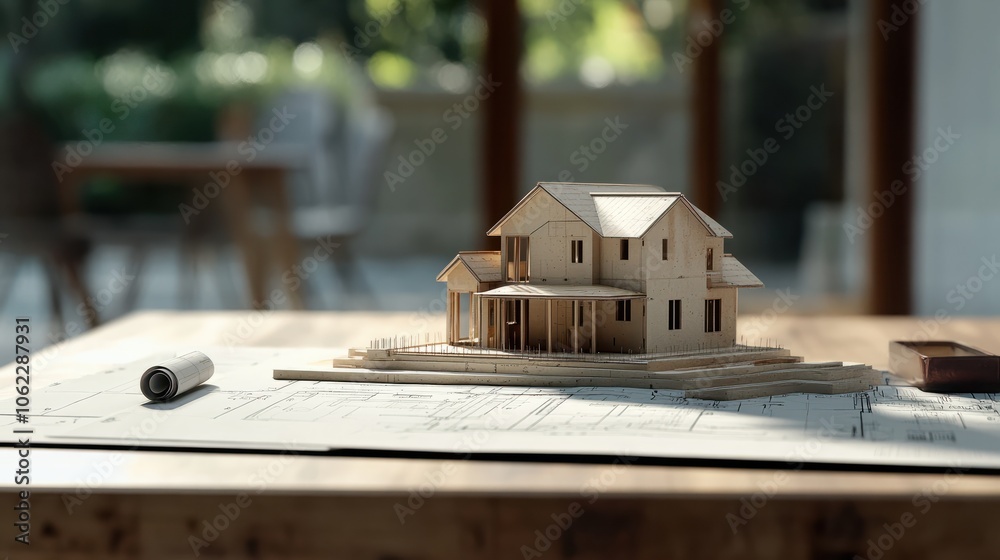 Concept of building permit application, featuring a house model and ...