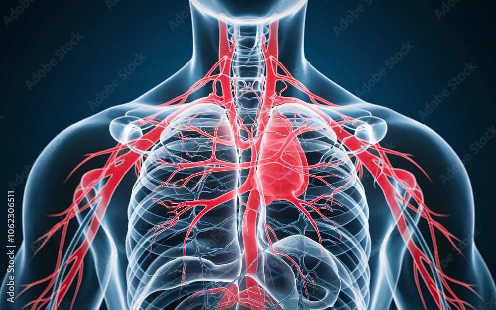 The immune system X-ray image of a human torso with highlighted ...