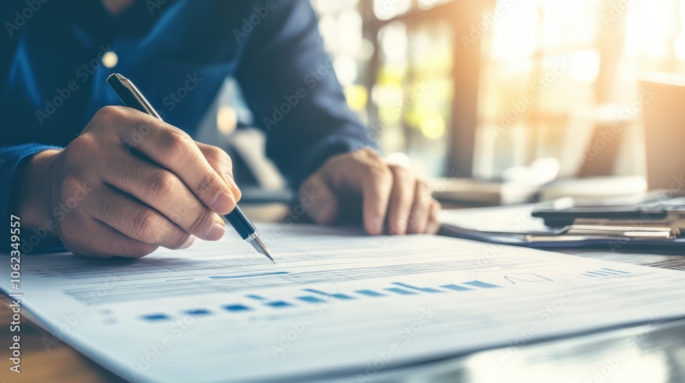 Businessman using pen to tick correct sign mark in checkbox for quality ...