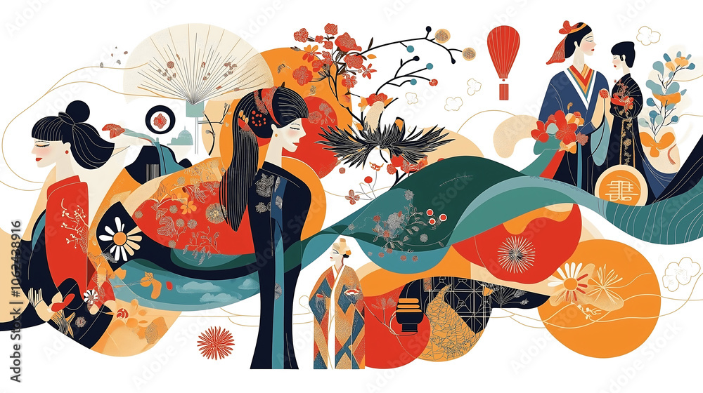 The artwork displays a stunning evolution of Japanese culture through ...