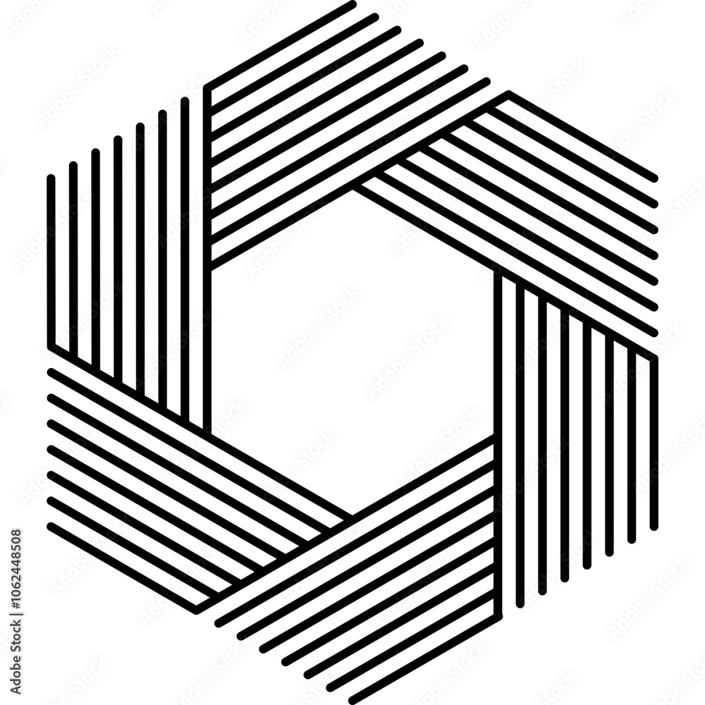 A hexagonal geometric design features six identical sections of ...