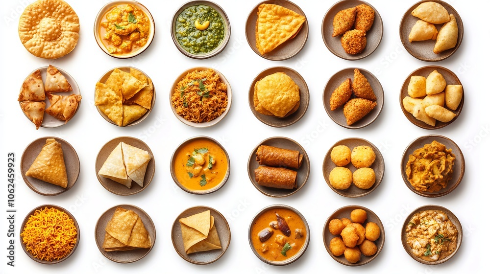 Many Indian, Desi foods top view, isolated on white background. curry ...