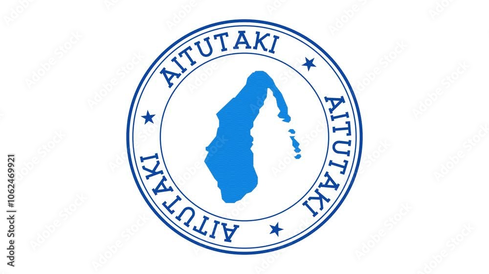 Aitutaki intro. Badge with the circular name and map of the island ...