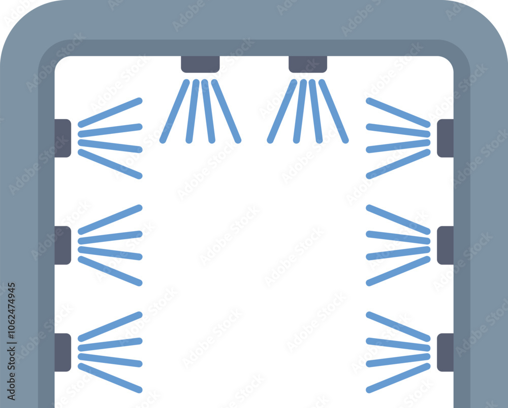 This icon features an automatic car wash system spraying water jets ...