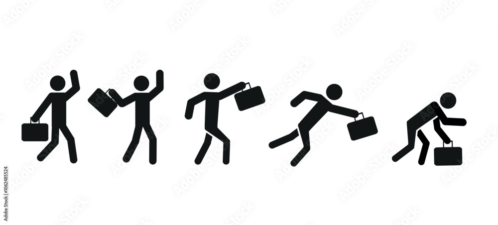 pictogram of a human figure, stick man with a briefcase in different ...