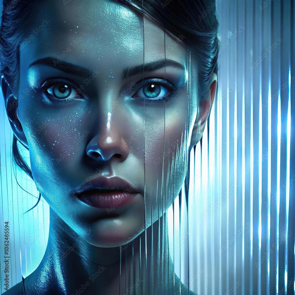 Digital woman face for AI technology concept. Colored Beautiful girl ...