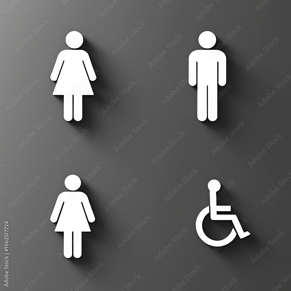 Modern restroom signage icons with male, female, unisex, and accessible ...
