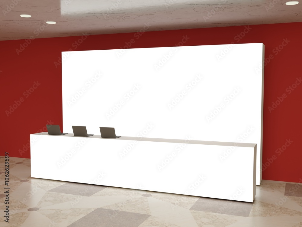 Ilustrace „Welcome desk. Info desk, counter, event area, welcome ...