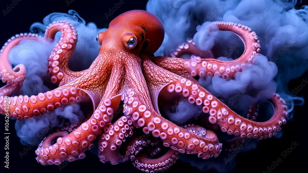 Octopus in smoke, cephalopod, sea creature, marine life, underwater ...